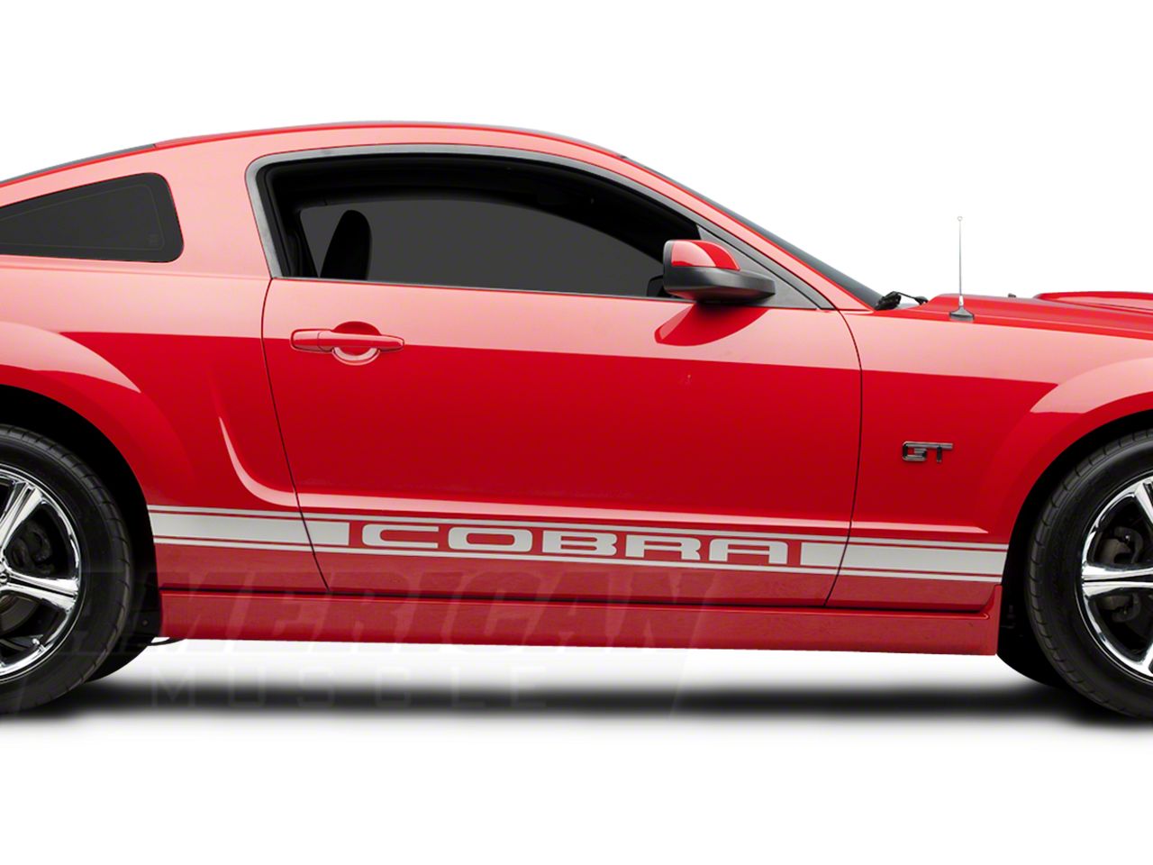 Mustang Rocker Stripes with Cobra Lettering; Silver (24-25 Mustang ...