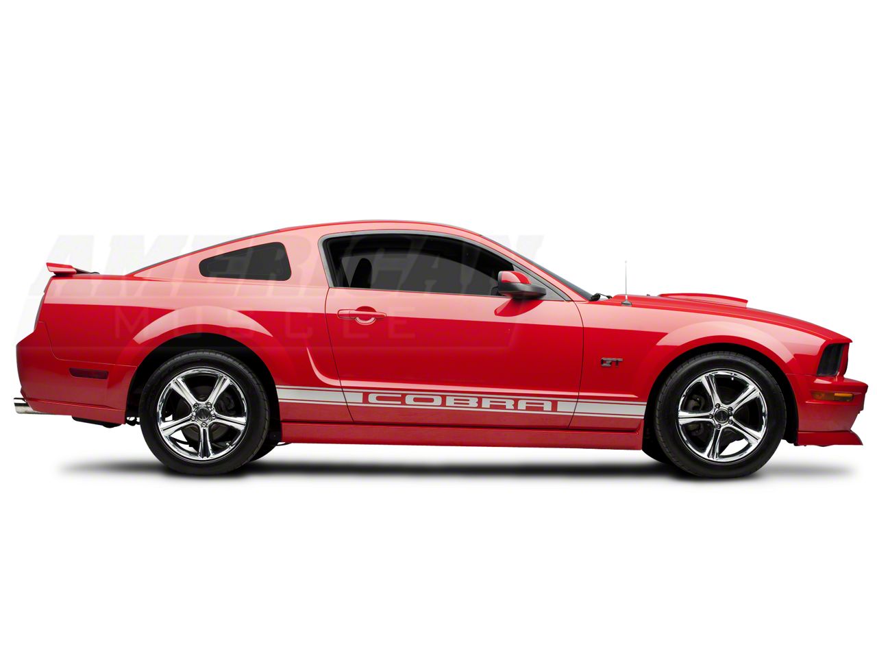 Mustang Rocker Stripes with Cobra Lettering; Silver (24-25 Mustang ...