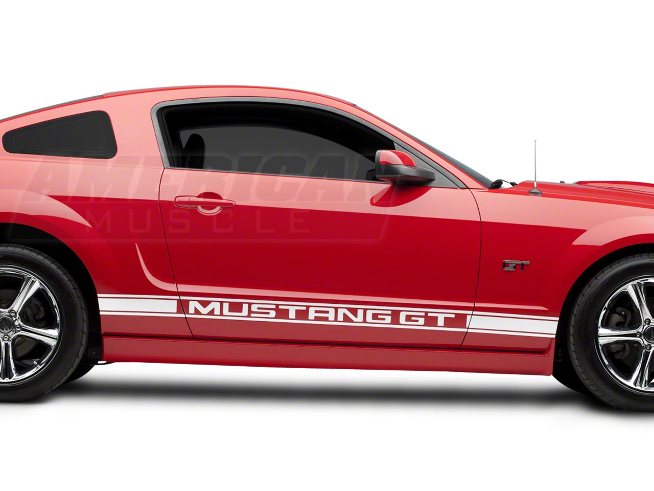 Mustang Rocker Stripes with Mustang GT Lettering; White (2024 Mustang ...