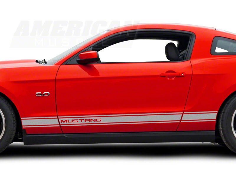 Mustang Rocker Stripes with Mustang Lettering; Silver (24-25 Mustang ...