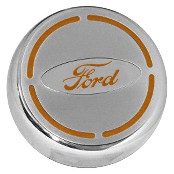 Mustang Engine Cap Covers with Ford Oval; Orange Carbon Fiber Inlay (15 ...