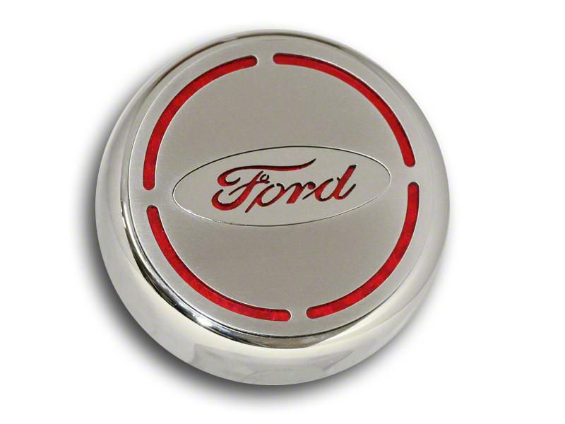 Mustang Engine Cap Covers with Ford Oval; Red Carbon Fiber Inlay (15-17 ...