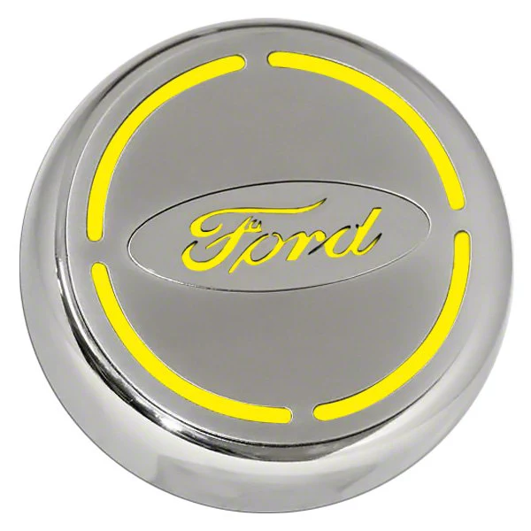 Mustang Engine Cap Covers with Ford Oval; Solid Yellow Inlay (15-17 ...