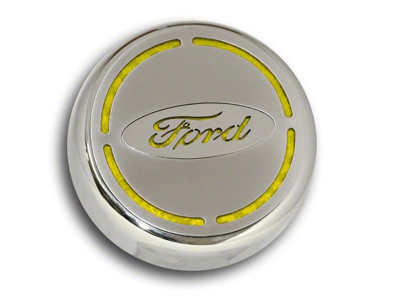 Mustang Engine Cap Covers with Ford Oval; Yellow Carbon Fiber Inlay (15 ...