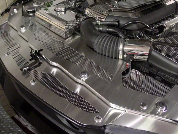 Mustang Perforated Front Engine Header Plate; Brushed (10-12 Mustang GT ...