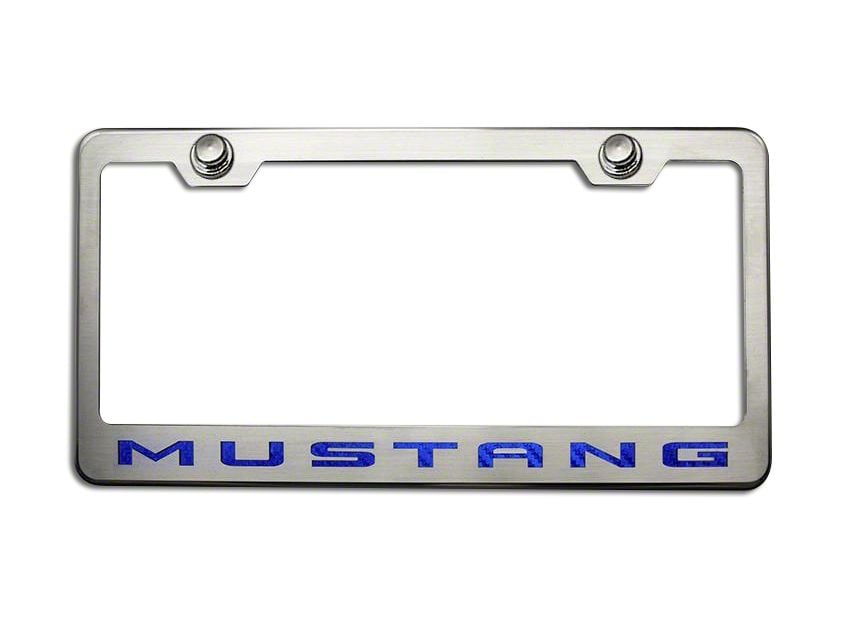 Mustang Polished/Brushed License Plate Frame with Blue Carbon Fiber ...