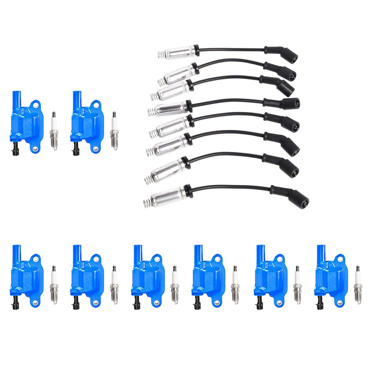 Corvette Ignition Coils with Spark Plugs and Wires; Blue (05-19 Corvette C6 & C7) - Free Shipping
