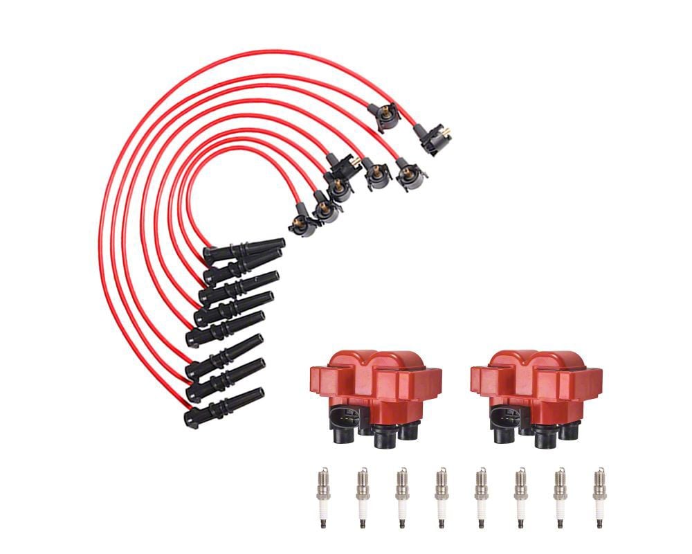 Mustang Ignition Coils with Spark Plugs and Wires; Red (96-98 Mustang ...