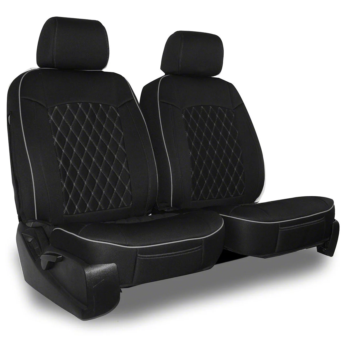 Aegis Cover Charger Neoprene Low Back Bucket Seat Covers with Diamond Insert; Black/Silver ...