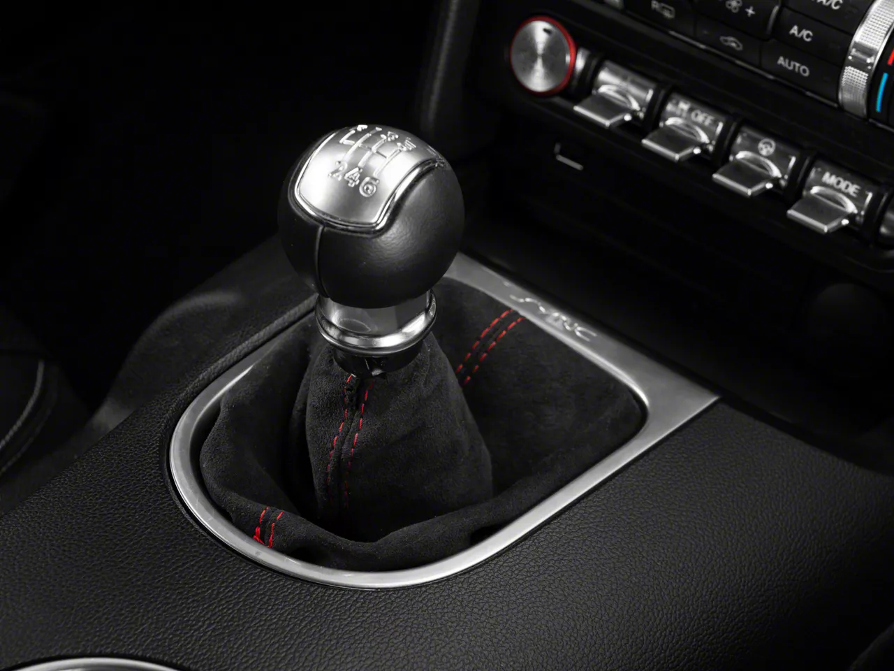 Mustang Premium Black Alcantara Manual Shift Boot with Red Stitching ...