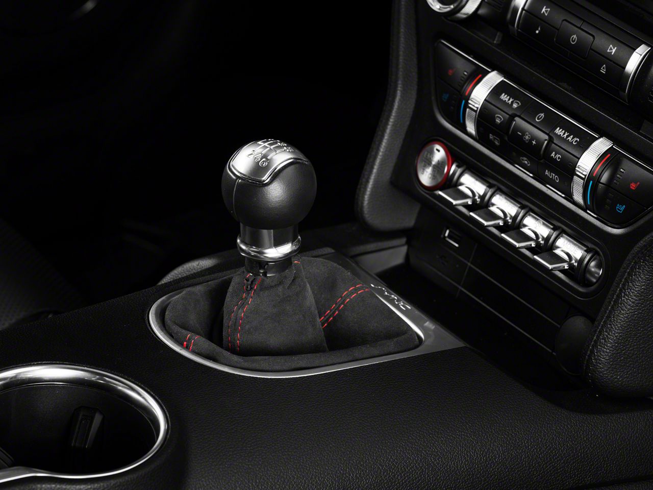 Mustang Premium Black Alcantara Manual Shift Boot with Red Stitching ...