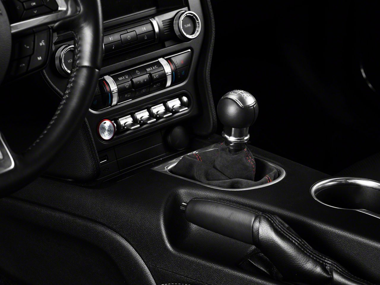 Mustang Premium Black Alcantara Manual Shift Boot with Red Stitching ...