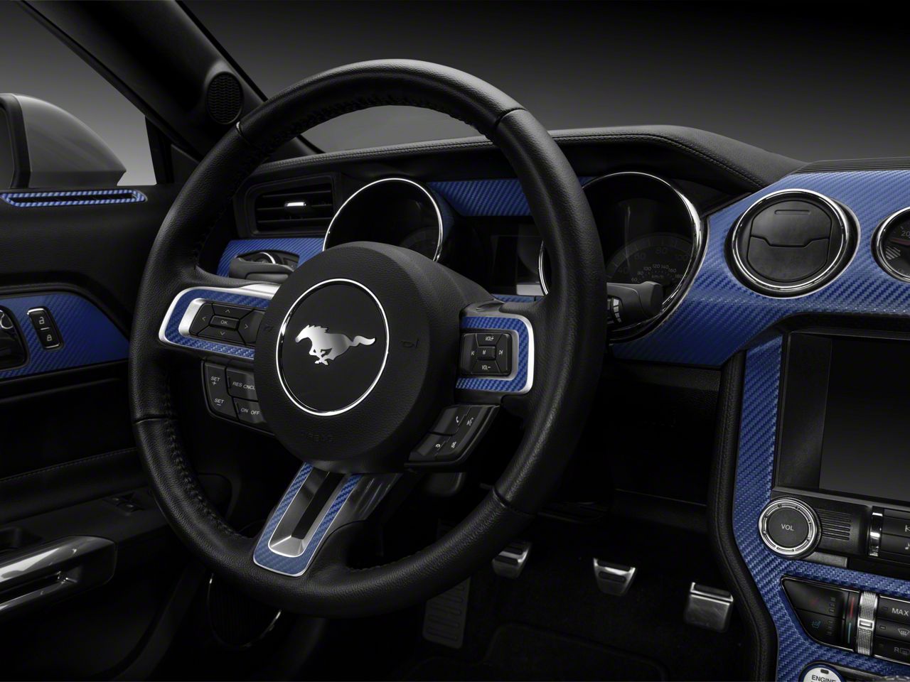SEC10 Mustang Dash Overlay Kit; Blue Carbon Fiber 390820 (15-23 Mustang ...
