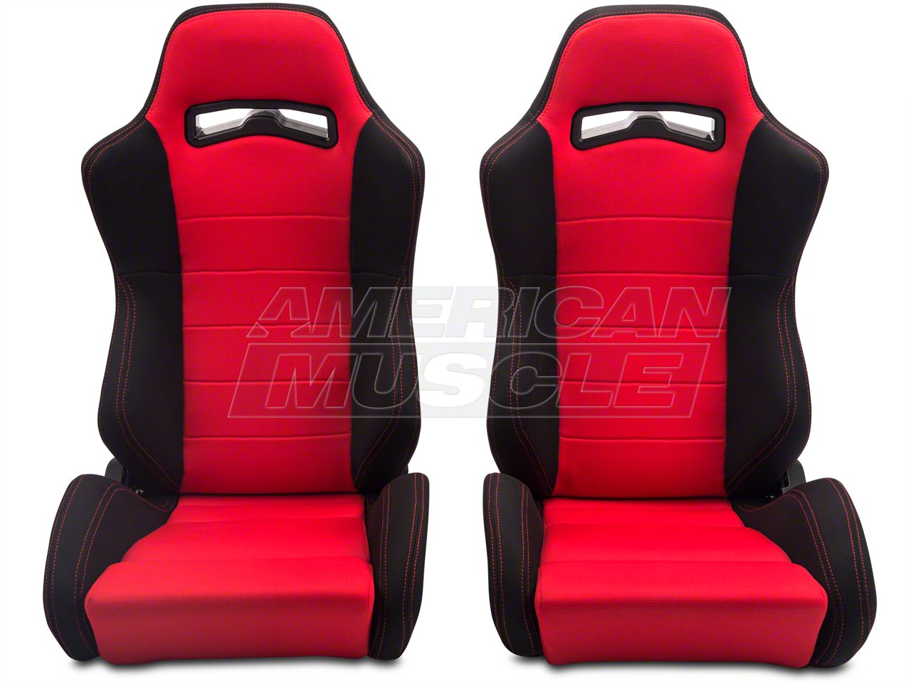 SpeedForm Mustang Racing Seats; Black and Red; Pair 384433 (79-14 ...