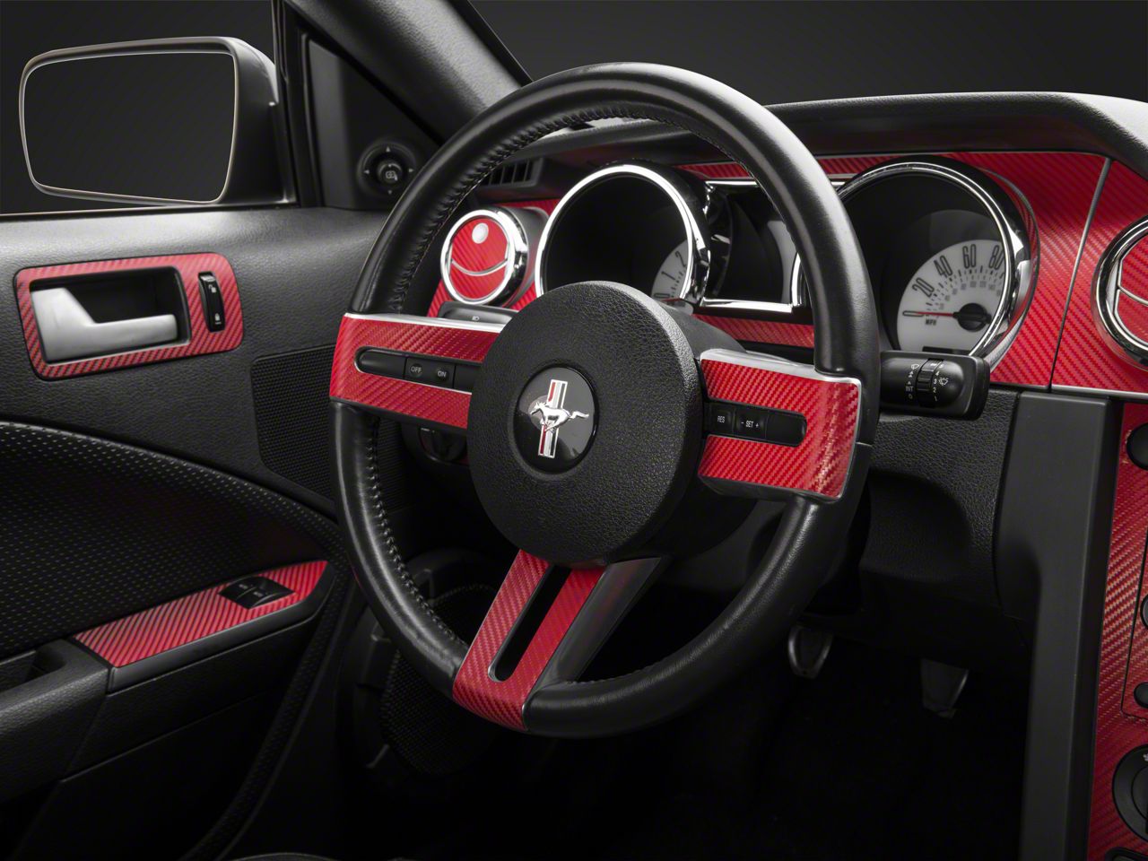 SEC10 Mustang Dash Overlay Kit; Red Carbon Fiber 387406 (05-09 Mustang ...