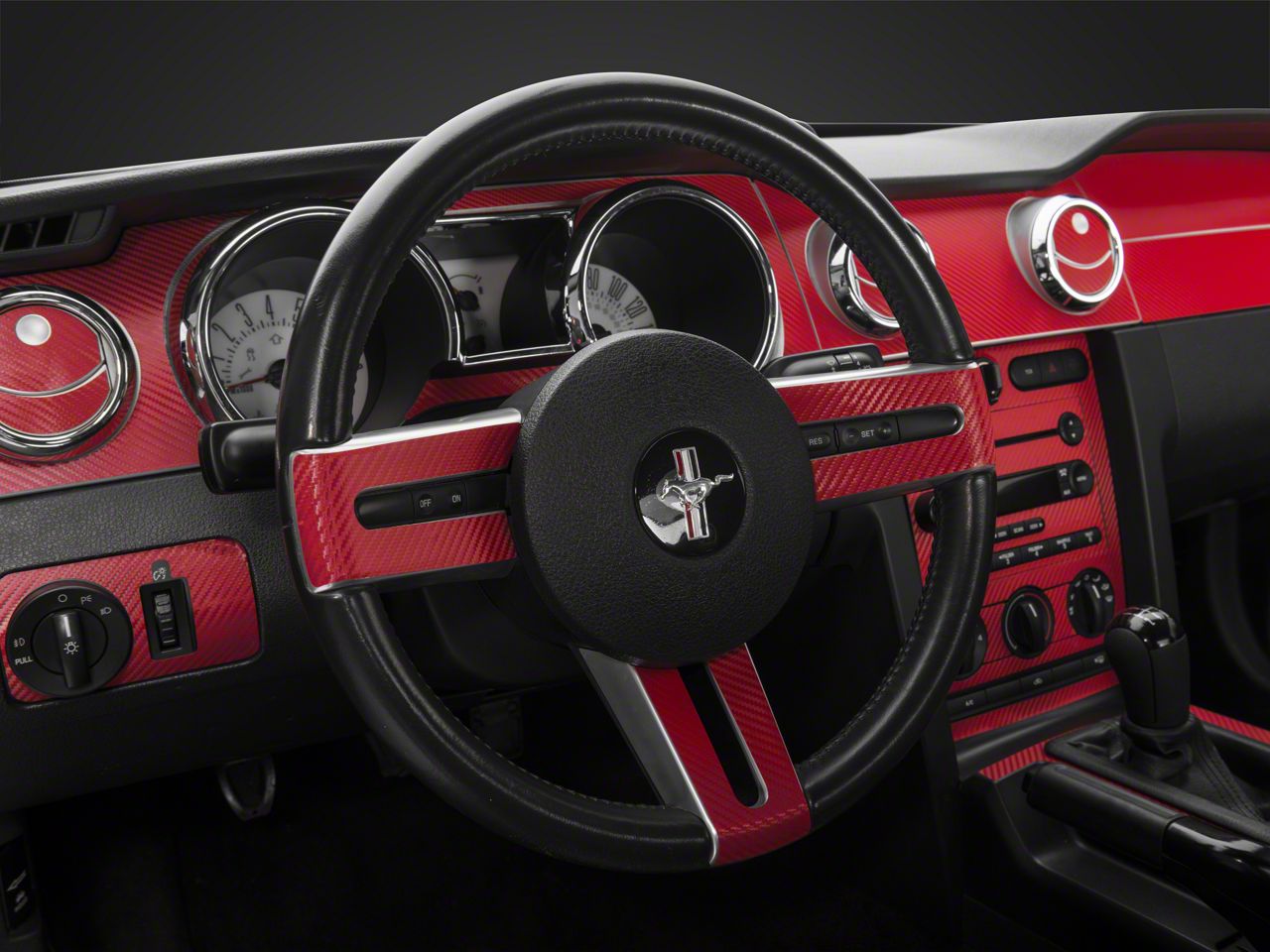 SEC10 Mustang Dash Overlay Kit; Red Carbon Fiber 387406 (05-09 Mustang ...
