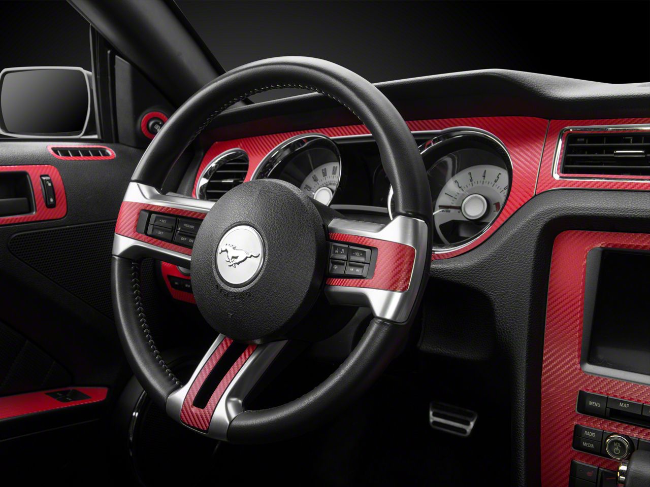 SEC10 Mustang Dash Overlay Kit; Red Carbon Fiber 387405 (10-14 Mustang ...