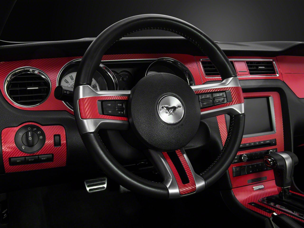 SEC10 Mustang Dash Overlay Kit; Red Carbon Fiber 387405 (10-14 Mustang ...