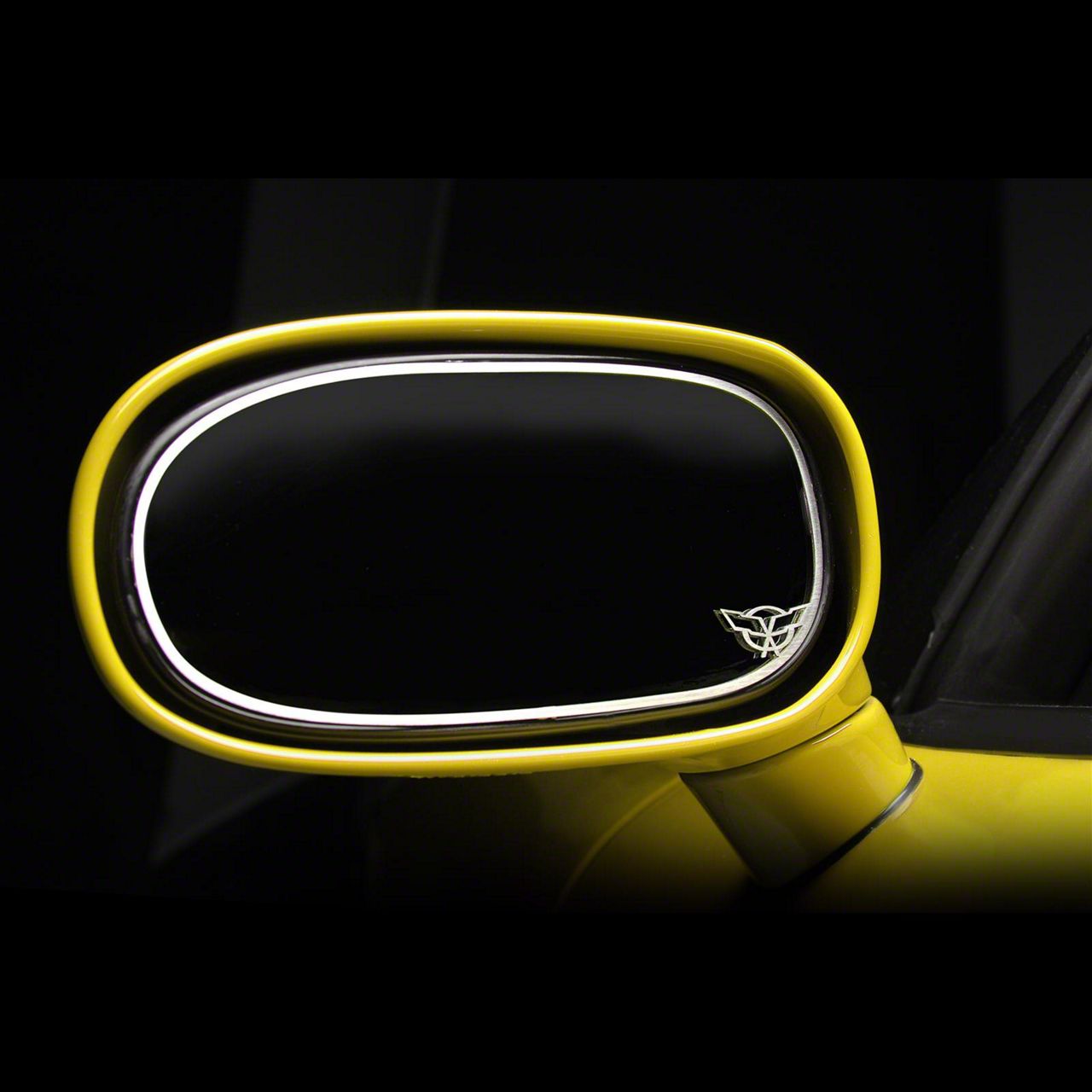 Corvette Side View Mirror Trim with Crossed Flags ; Brushed Finish (97 ...