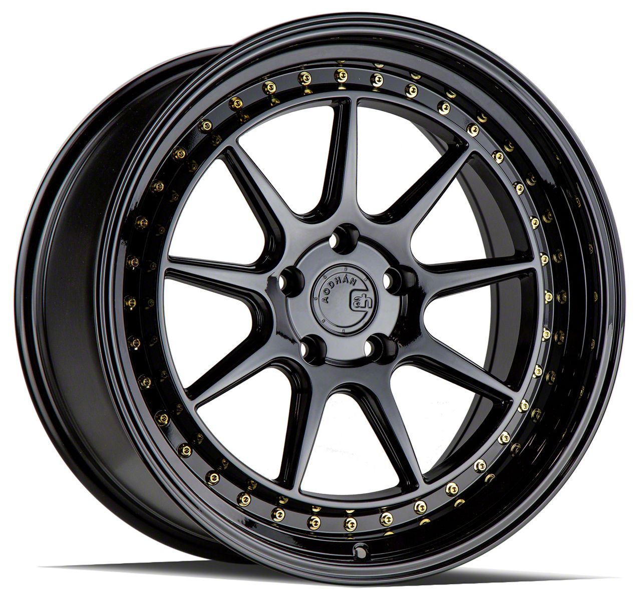 Aodhan Mustang DS-X Gloss Black with Gold Rivets Wheel; 19x8.5; 35mm ...
