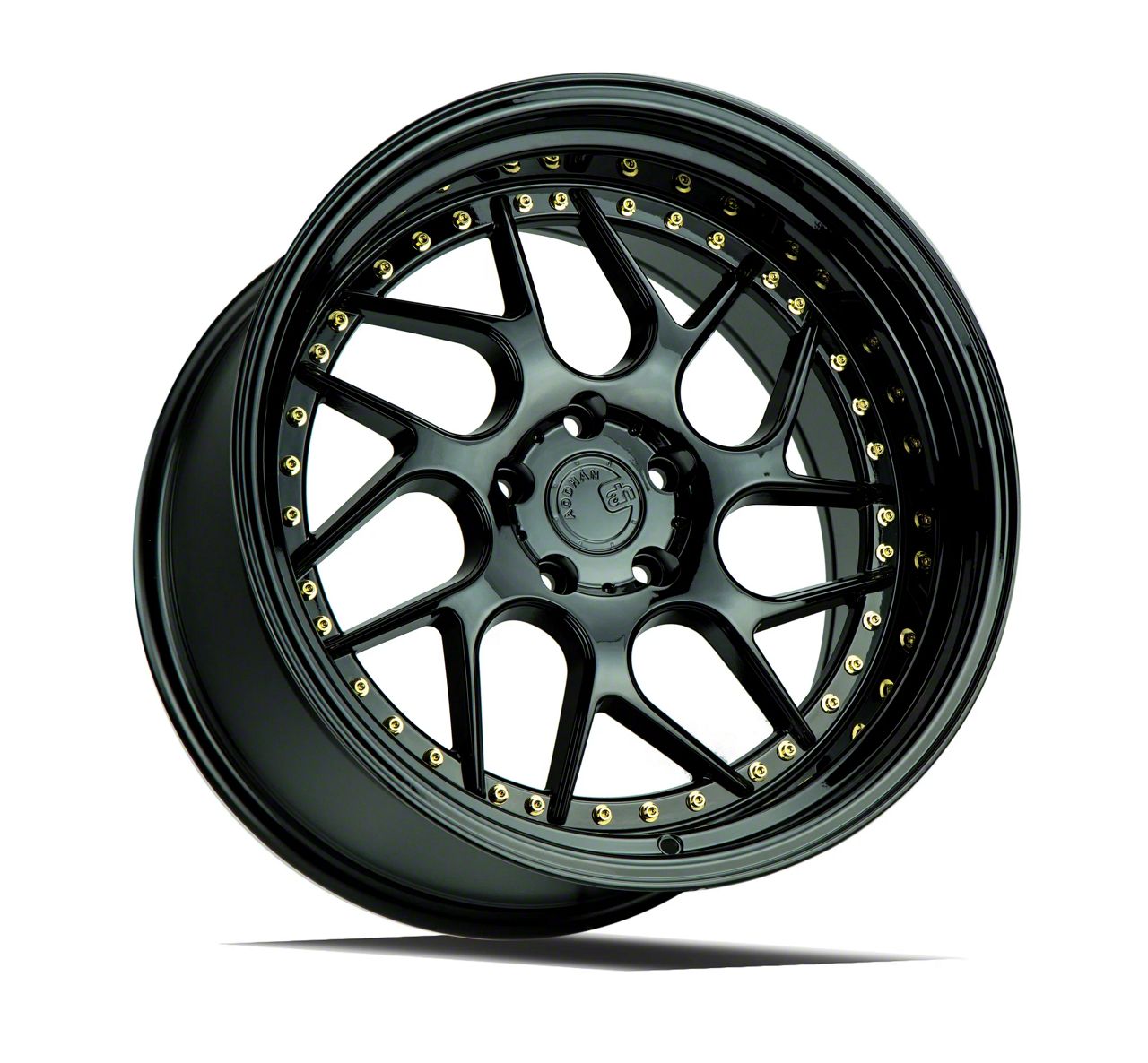 Aodhan Mustang DS01 Gloss Black with Gold Rivets Wheel; Rear Only; 18x10.5; 15mm Offset ...