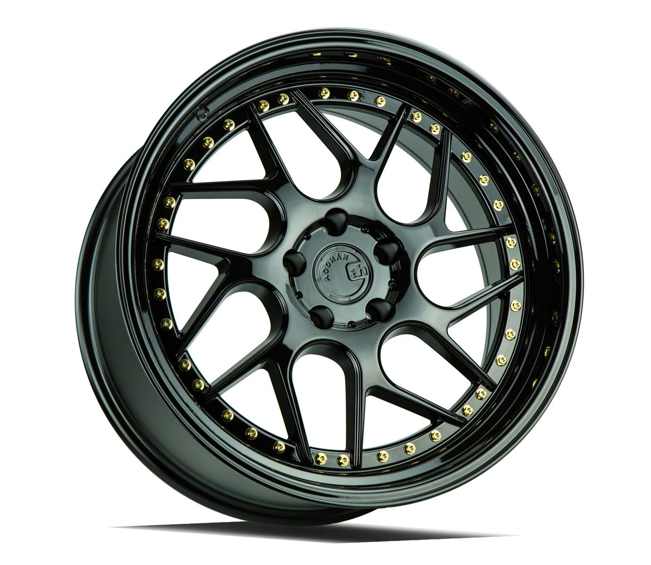 Aodhan Mustang DS01 Gloss Black with Gold Rivets Wheel; Rear Only; 19x9.5; 15mm Offset ...
