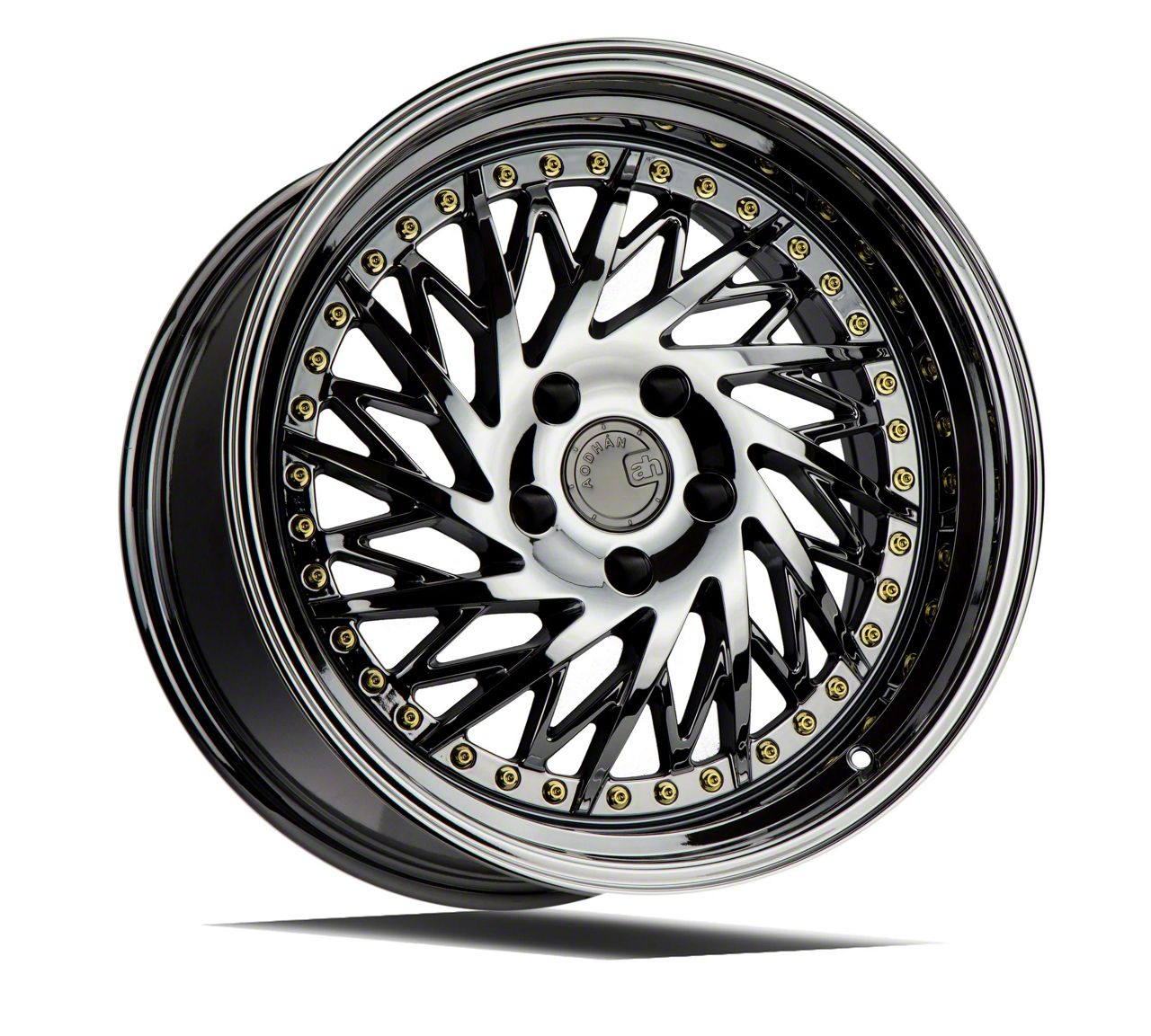 Aodhan Mustang DS03 Black Vacuum with Gold Rivets Wheel; Driver Side ...