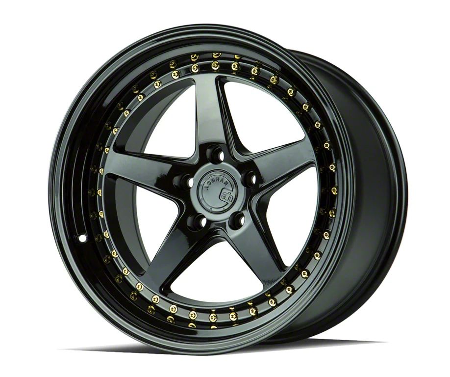 Aodhan Mustang DS05 Gloss Black with Gold Rivets Wheel; Rear Only; 18x10.5; 15mm Offset ...
