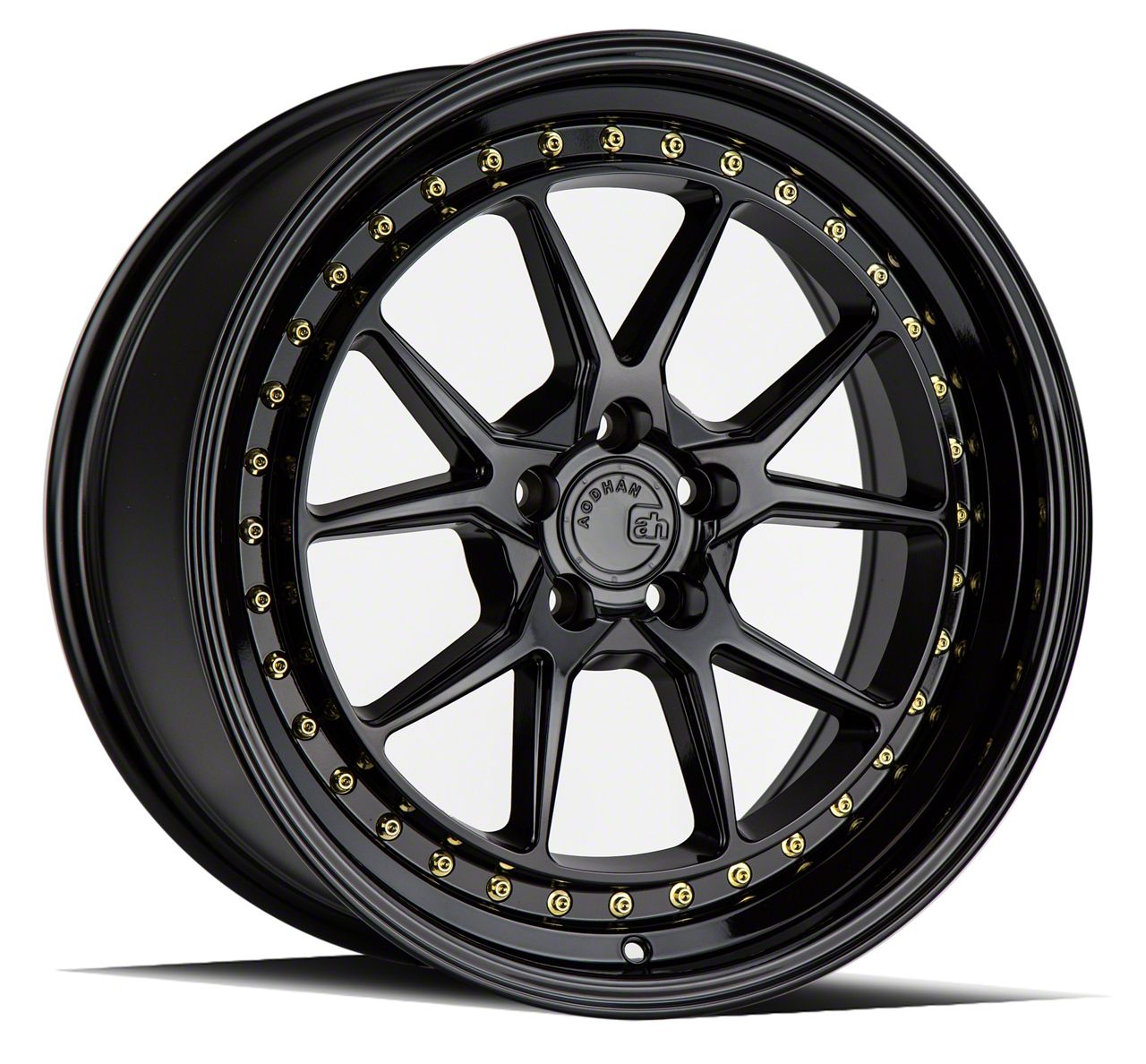 Aodhan Mustang DS08 Gloss Black with Gold Rivets Wheel; 18x8.5; 35mm Offset DS81885511435GB (10 ...