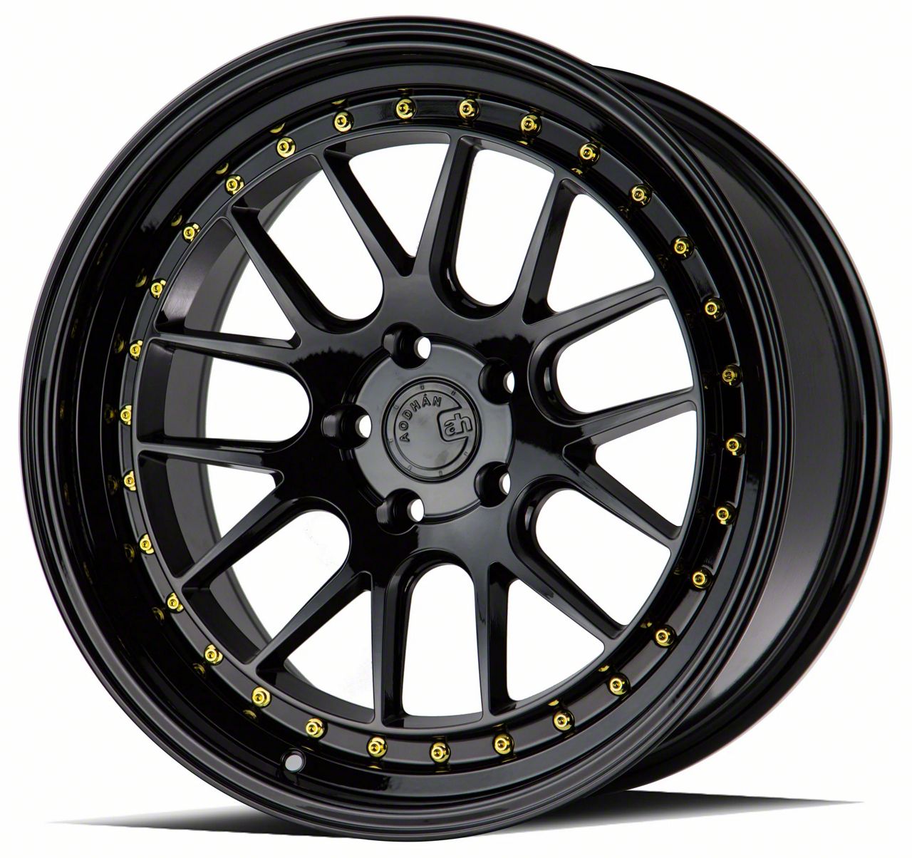 Aodhan Mustang DS06 Gloss Black with Gold Rivets Wheel; Rear Only; 19x9.5; 15mm Offset ...
