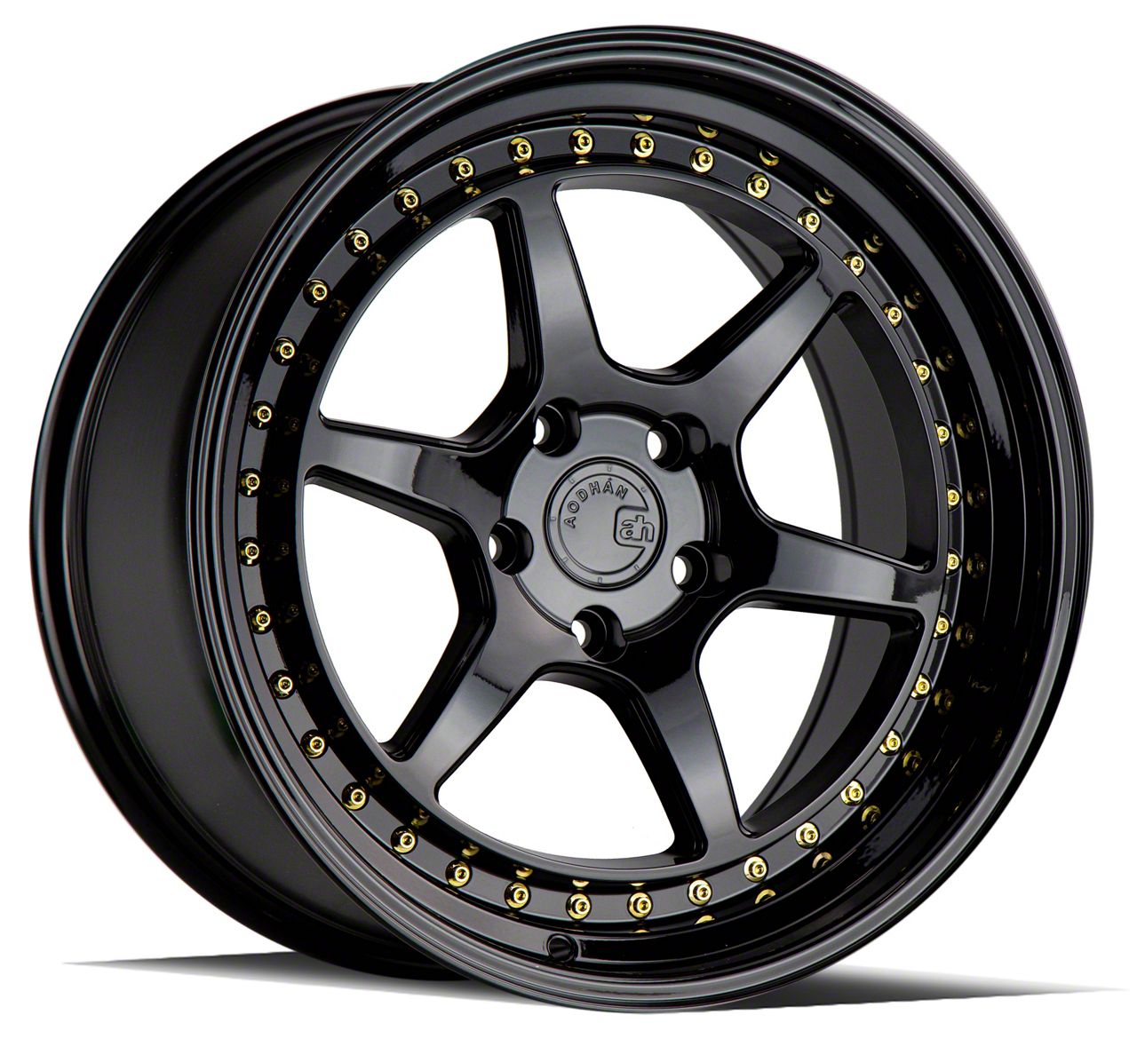 Aodhan Mustang DS09 Gloss Black with Gold Rivets Wheel; 18x8.5; 35mm ...