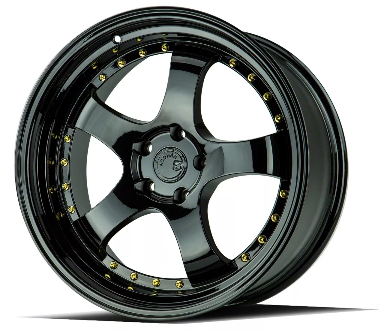 Aodhan Mustang AH03 Gloss Black with Gold Rivets Wheel; Rear Only ...