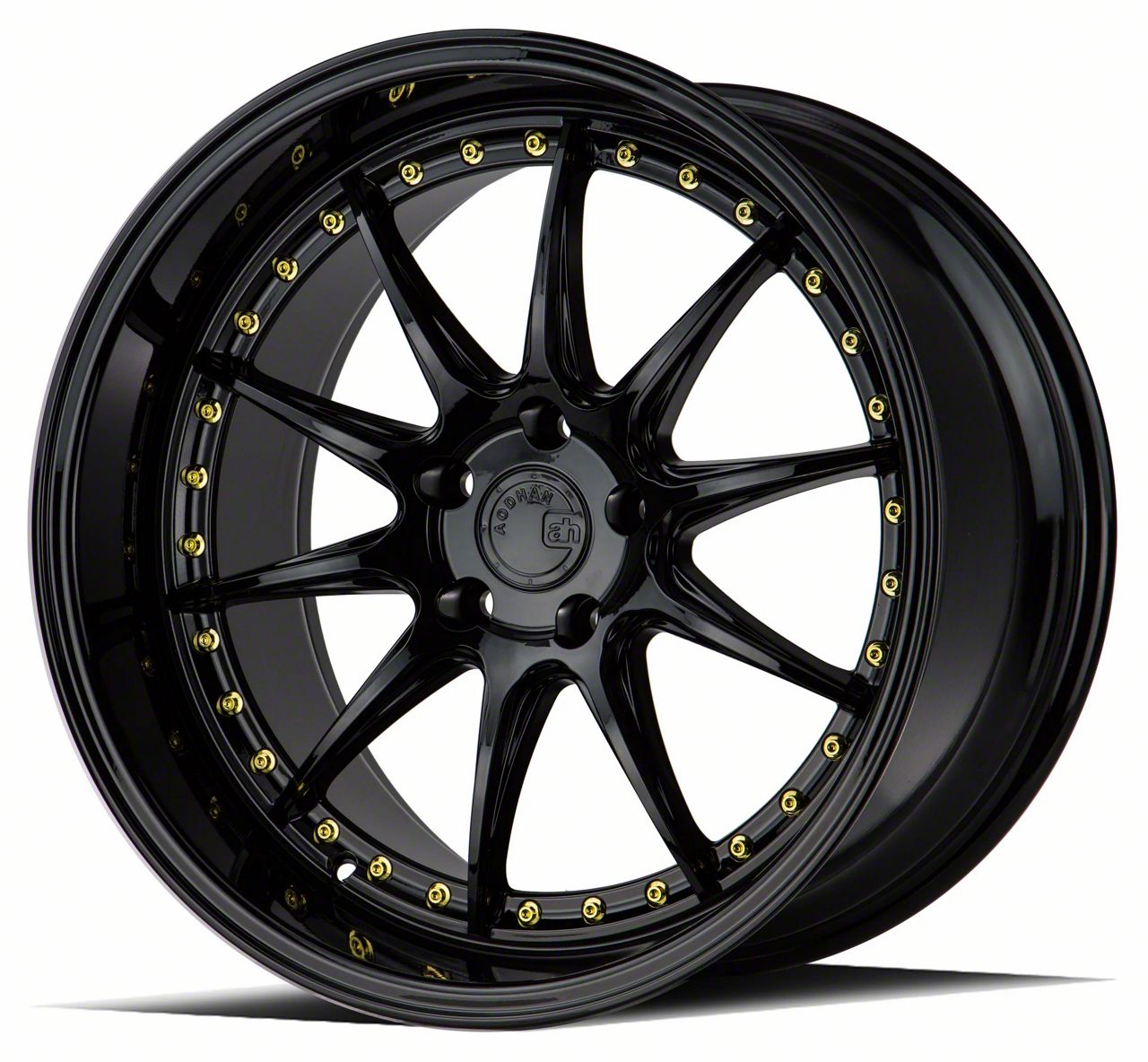 Aodhan Mustang DS07 Gloss Black with Gold Rivets Wheel; Rear Only ...