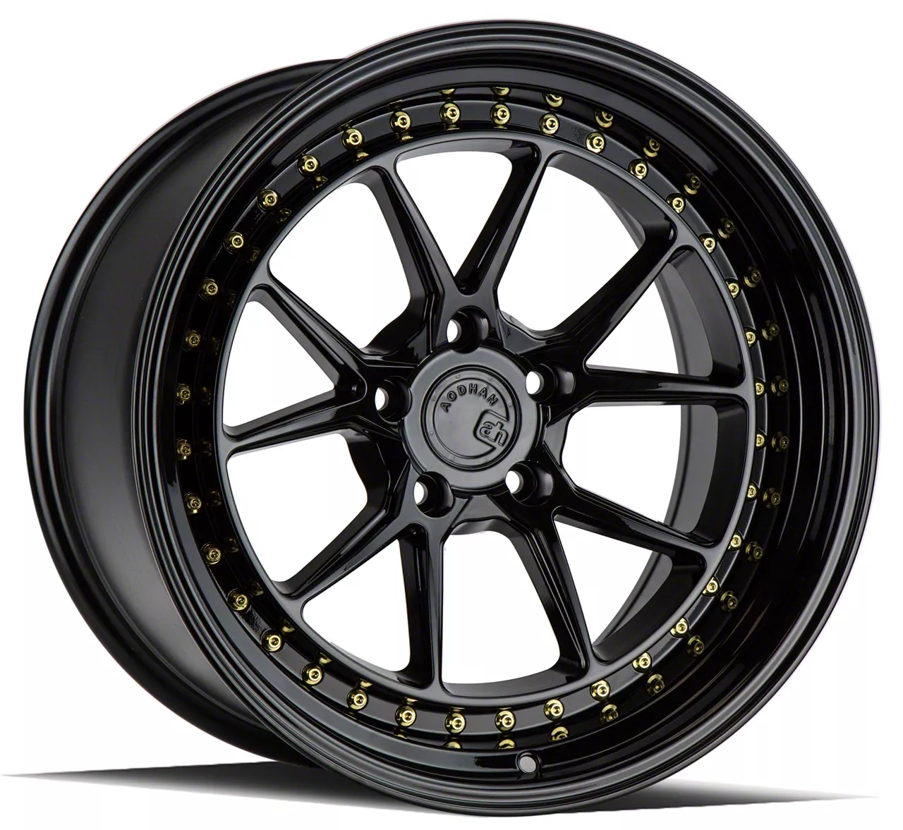 Aodhan Mustang DS08 Gloss Black with Gold Rivets Wheel; Rear Only ...