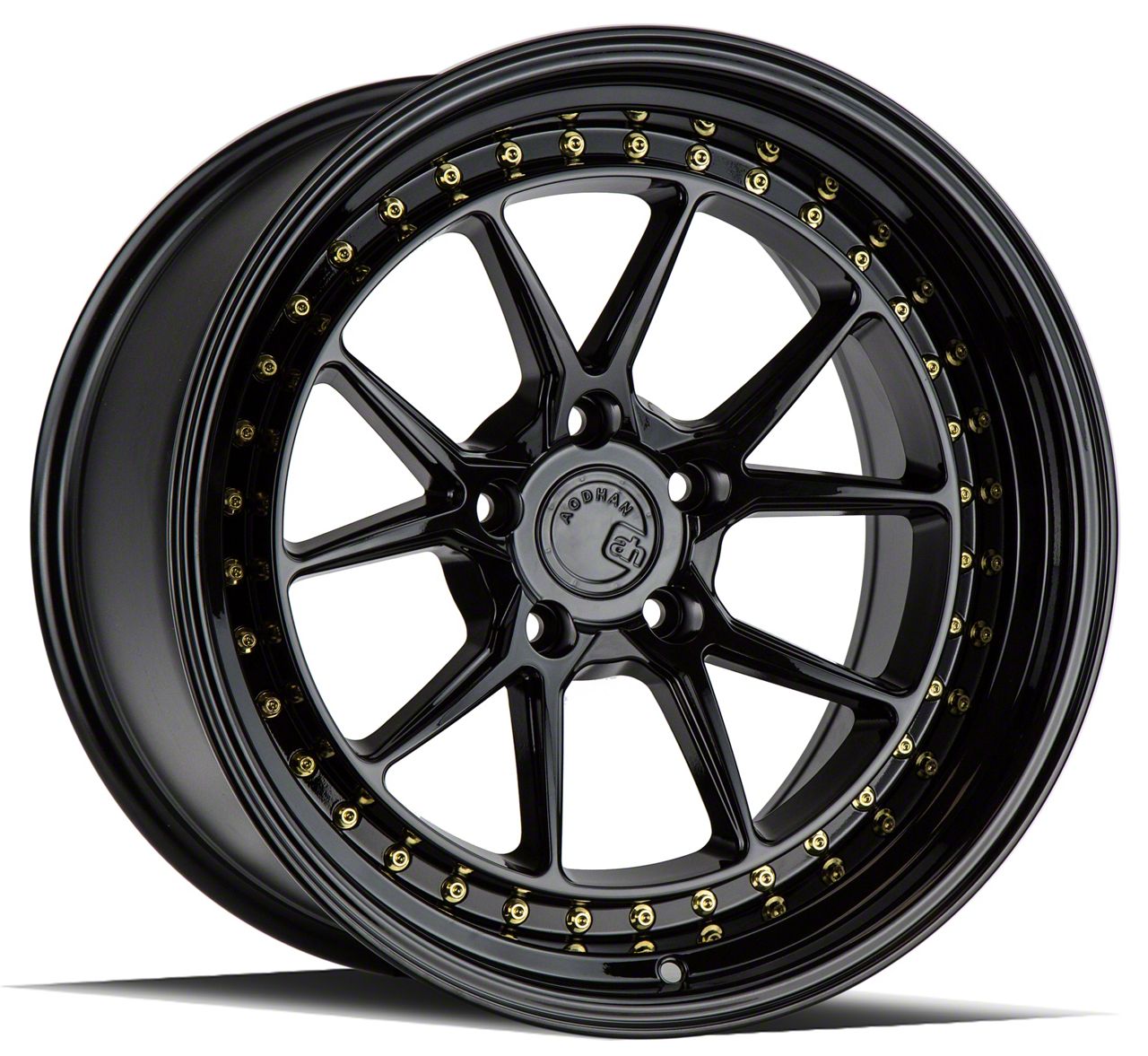 Aodhan Mustang DS08 Gloss Black with Gold Rivets Wheel; Rear Only; 18x10.5; 22mm Offset ...