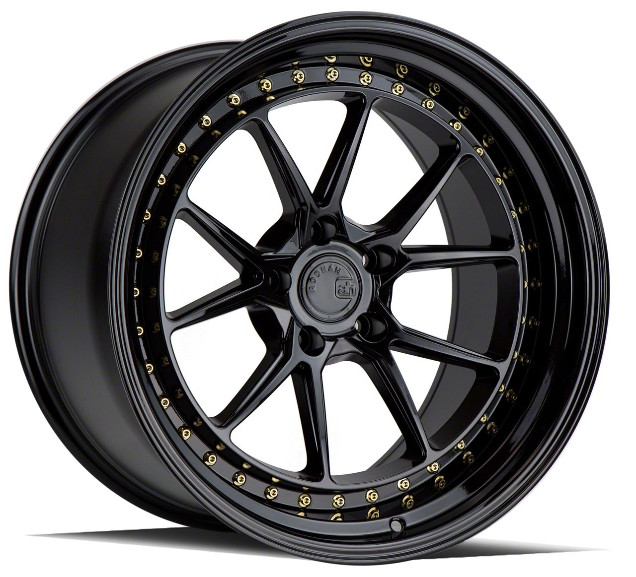 Aodhan Mustang DS08 Gloss Black with Gold Rivets Wheel; Rear Only; 19x11; 15mm Offset ...