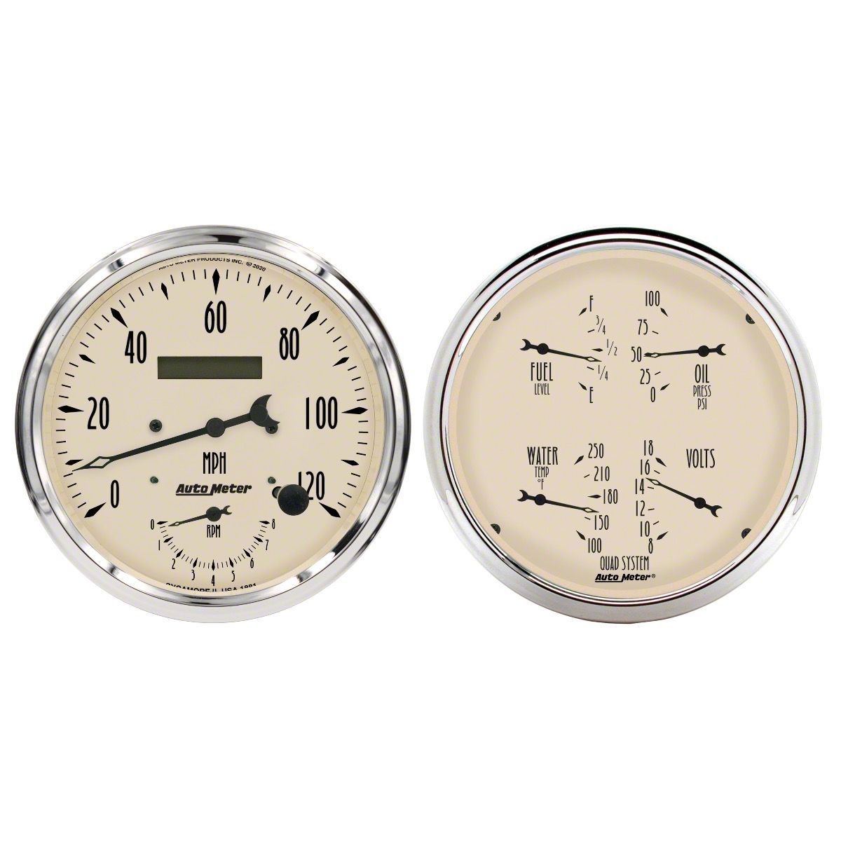 Auto Meter Challenger Antique Beige Series 5-Inch Quad and Tachometer ...
