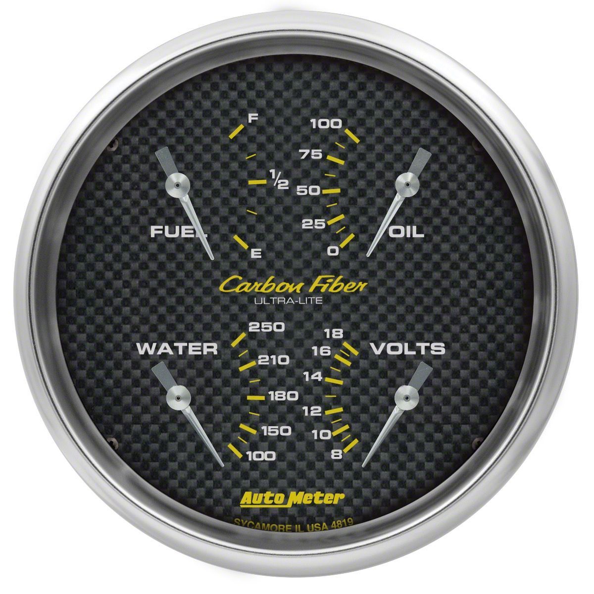 Auto Meter Challenger Carbon Fiber Series 5-Inch Quad Gauge; 0 ohm ...