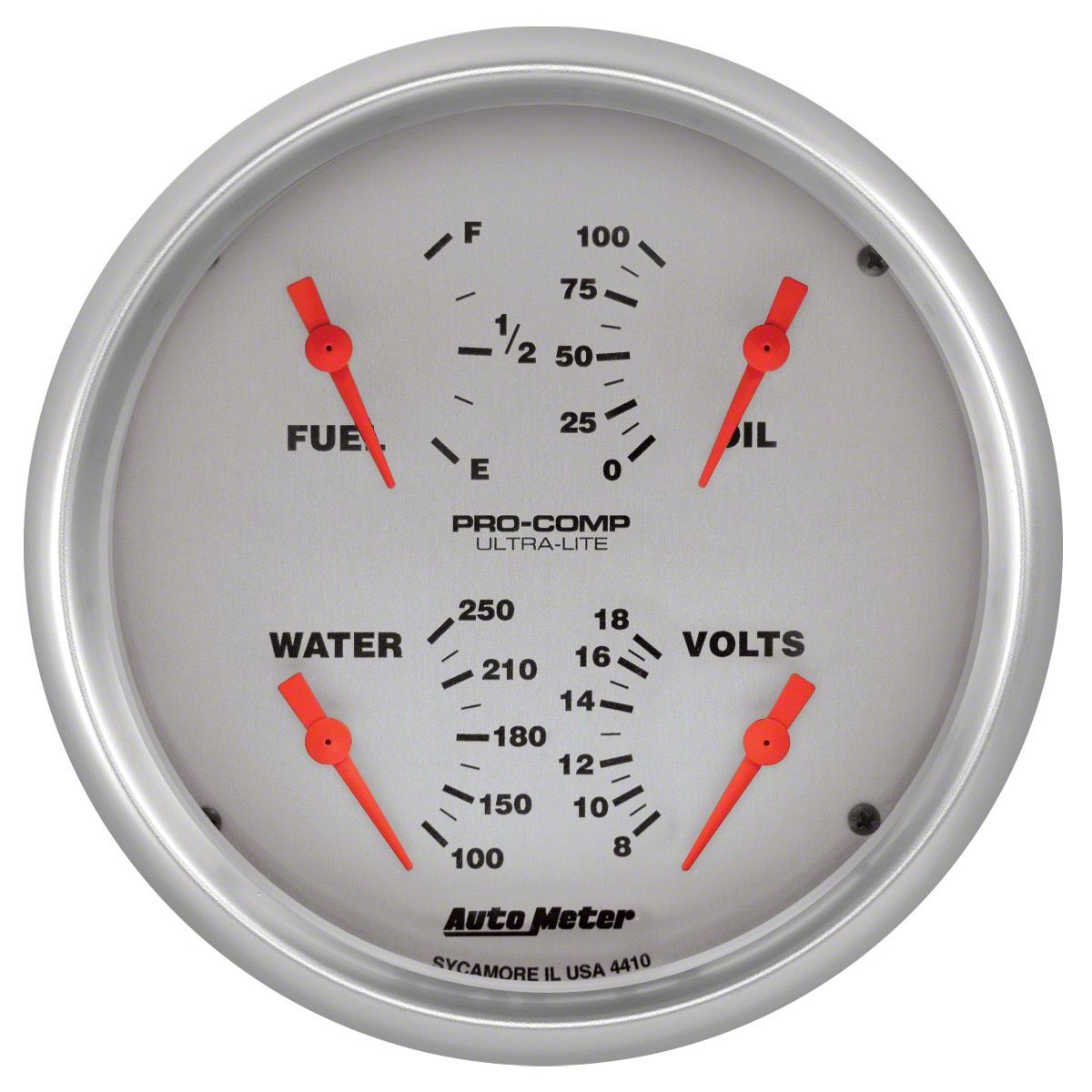 Auto Meter Challenger Ultra-Lite Series 5-Inch Quad Gauge; 240 ohm ...