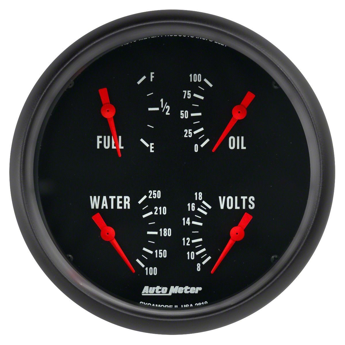 Auto Meter Challenger Z-Series 5-Inch Quad Gauge; 0 ohm Empty to 90 ohm ...