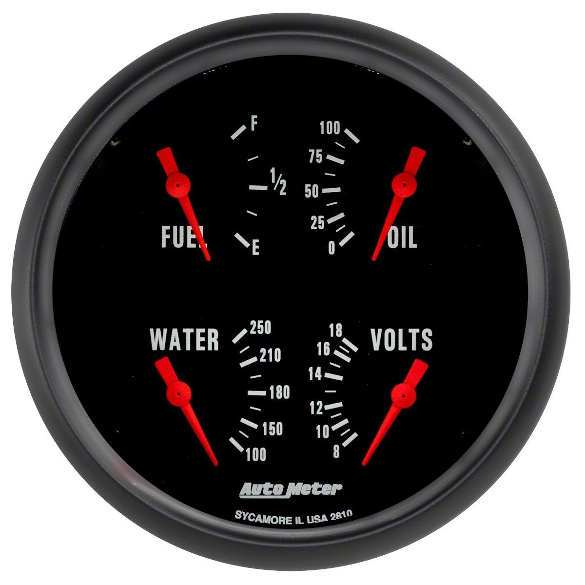 Auto Meter Charger Z-Series 5-Inch Quad Gauge; 240 ohm Empty to 33 ohm ...