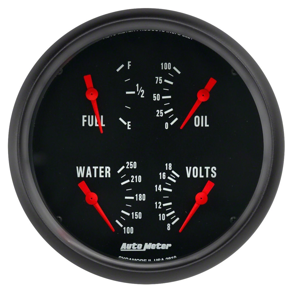 Auto Meter Mustang Z-Series 5-Inch Quad Gauge; 0 ohm Empty to 90 ohm ...