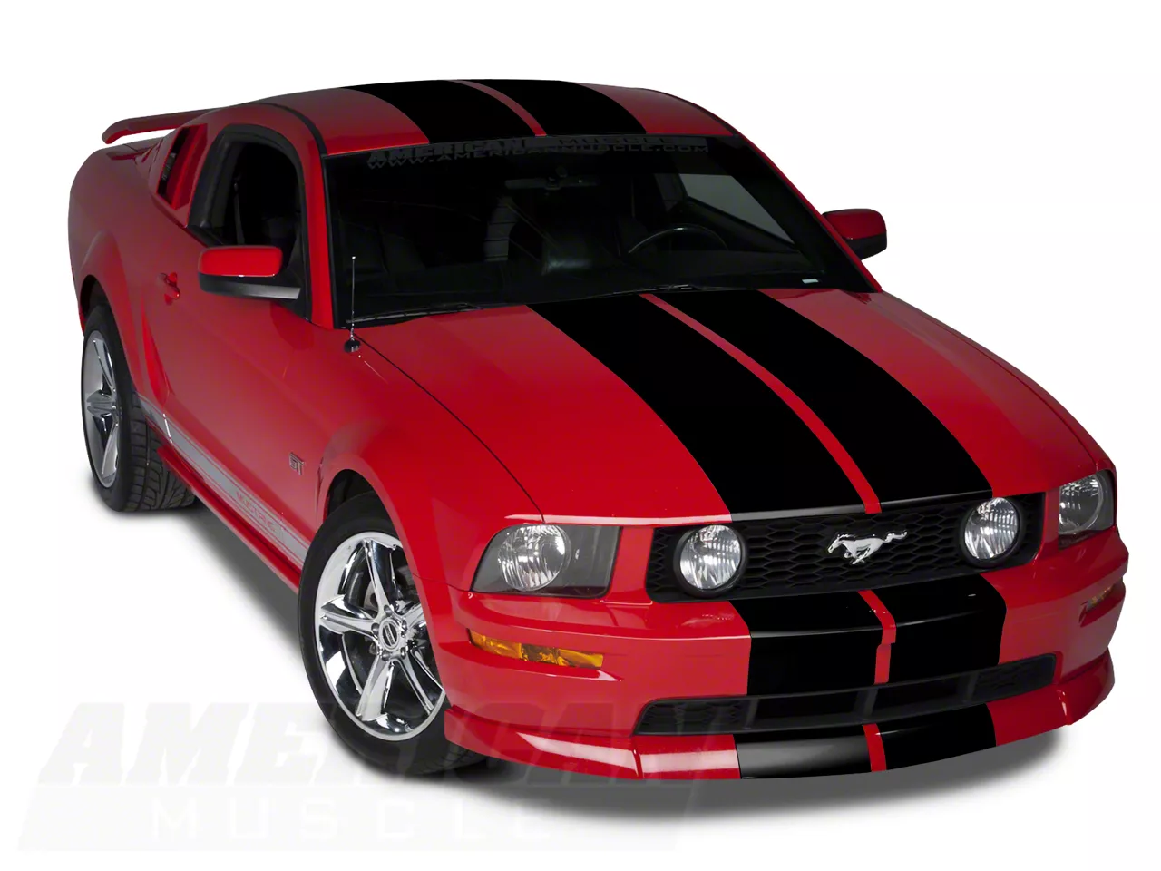 Red Mustang Black Stripes