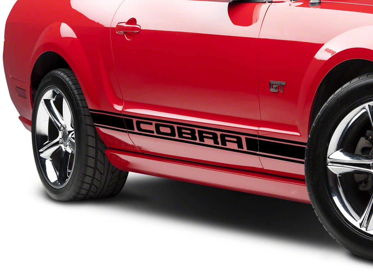 Mustang Rocker Stripes with Cobra Lettering; Black (05-14 Mustang ...