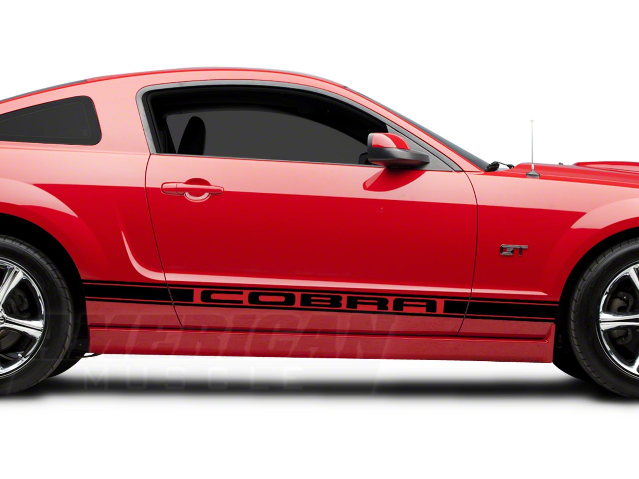 Mustang Rocker Stripes with Cobra Lettering; Black (05-14 Mustang ...