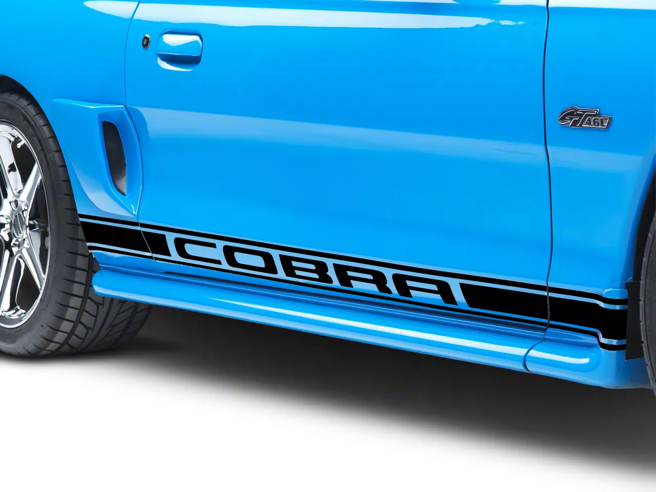 Mustang Rocker Stripes with Cobra Lettering; Black (94-04 Mustang ...