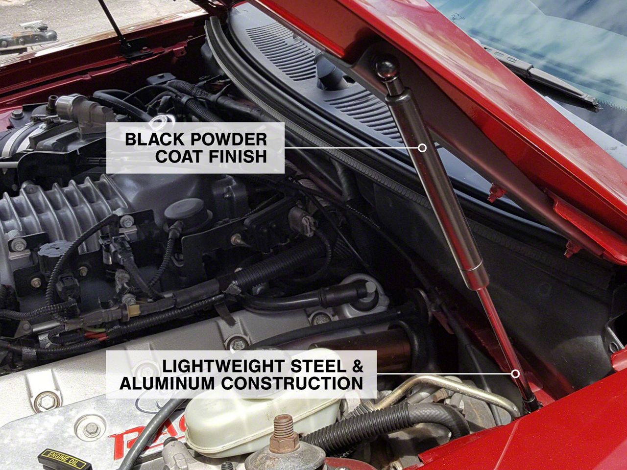 MMD Mustang Bolt On Hood Strut Kit; Black 41240 (99-04 Mustang) - Free ...