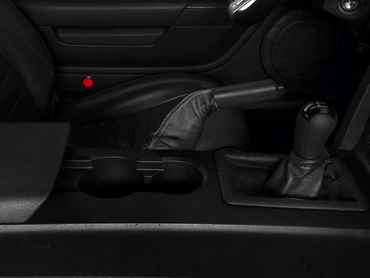 SpeedForm Mustang Premium Black Leather E-Brake Boot; Silver Stitch ...