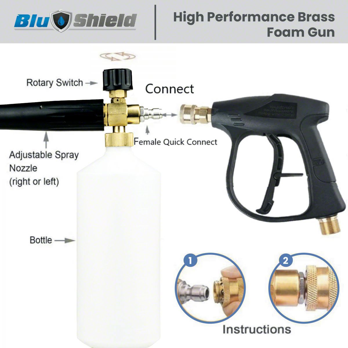 BluShield Universal AM Metal Brass High Pressure Foam Gun PWA043 - Free ...