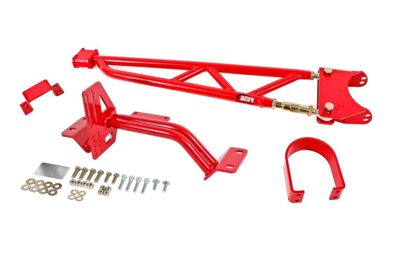 BMR Camaro Tunnel Mounted Torque Arm with Driveshaft Safety Loop; Red ...
